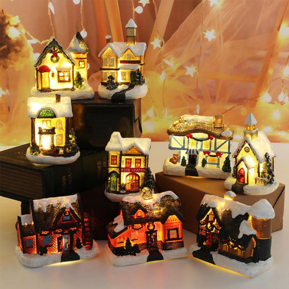 Xmas Lighted Glow Christmas House Miniature Village Room Led Landscape ...