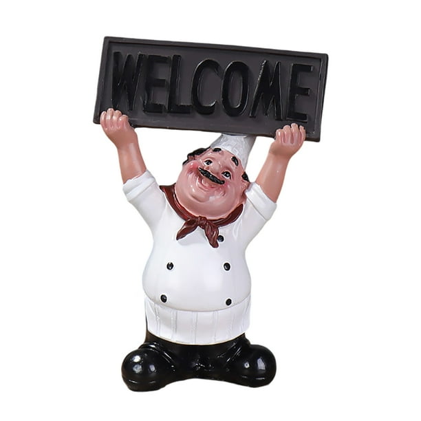 Hbdhejl Chef Statue Resin Italian Chef Kitchen Decoration With Welcome ...