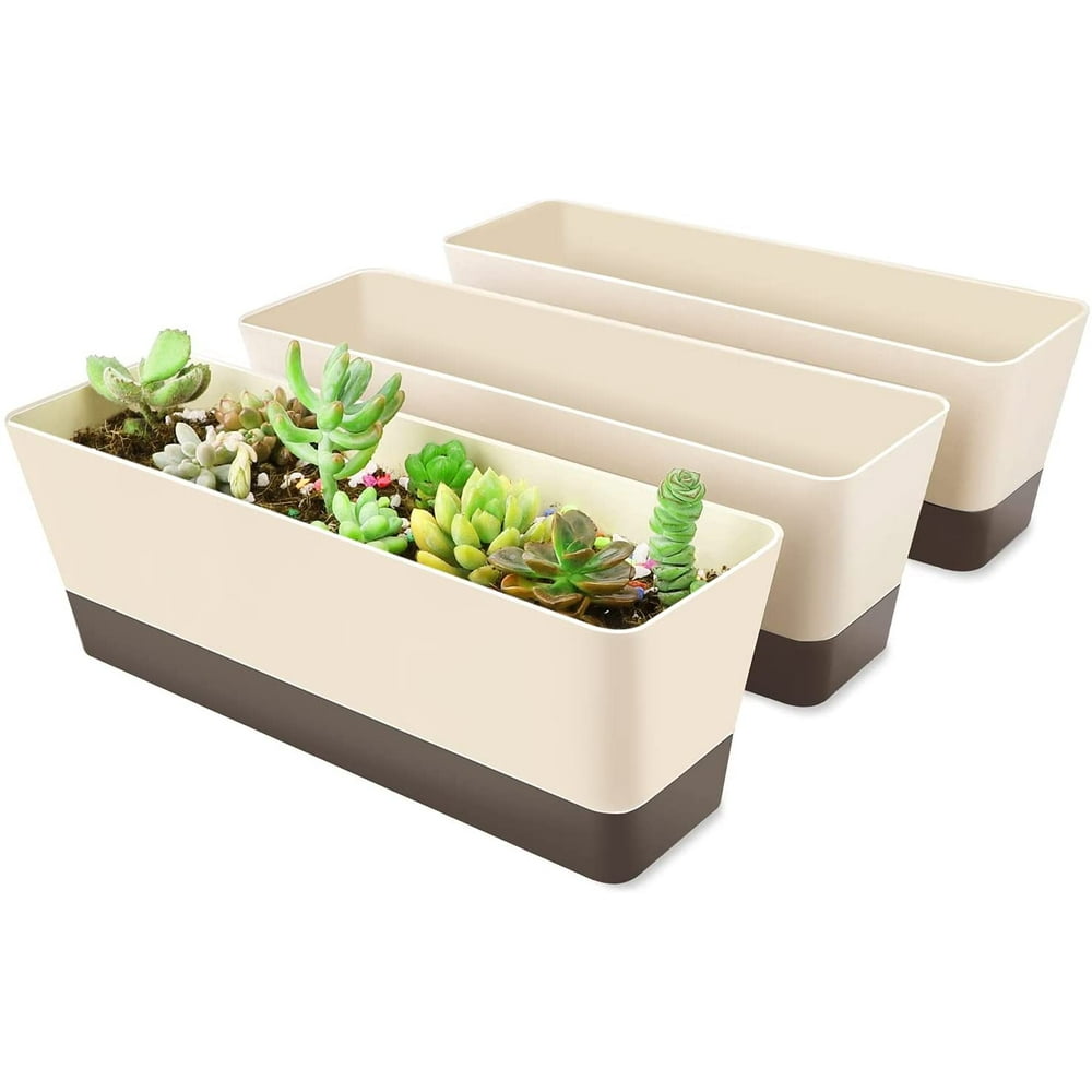 Window Box Planter 3 Pack 12x38 Inch Rectangle Herb Planter With Tray Modern Indoor Small