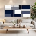 Blue Grey Patchwork Canvas Wall Art 3 Panels, Abstract Geometric Art ...