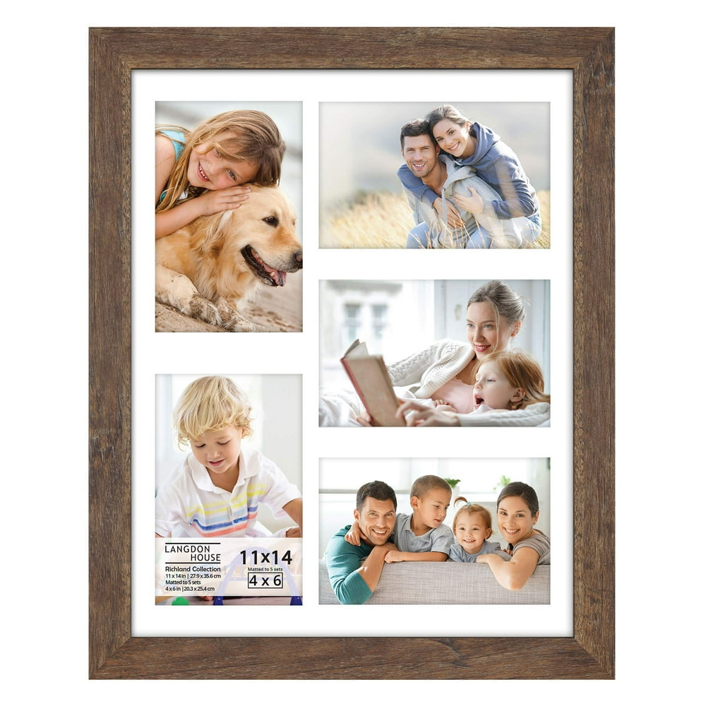 Langdon House 11x14 Rustic Brown Collage Frame w/ Mat for 5 - 4x6 ...