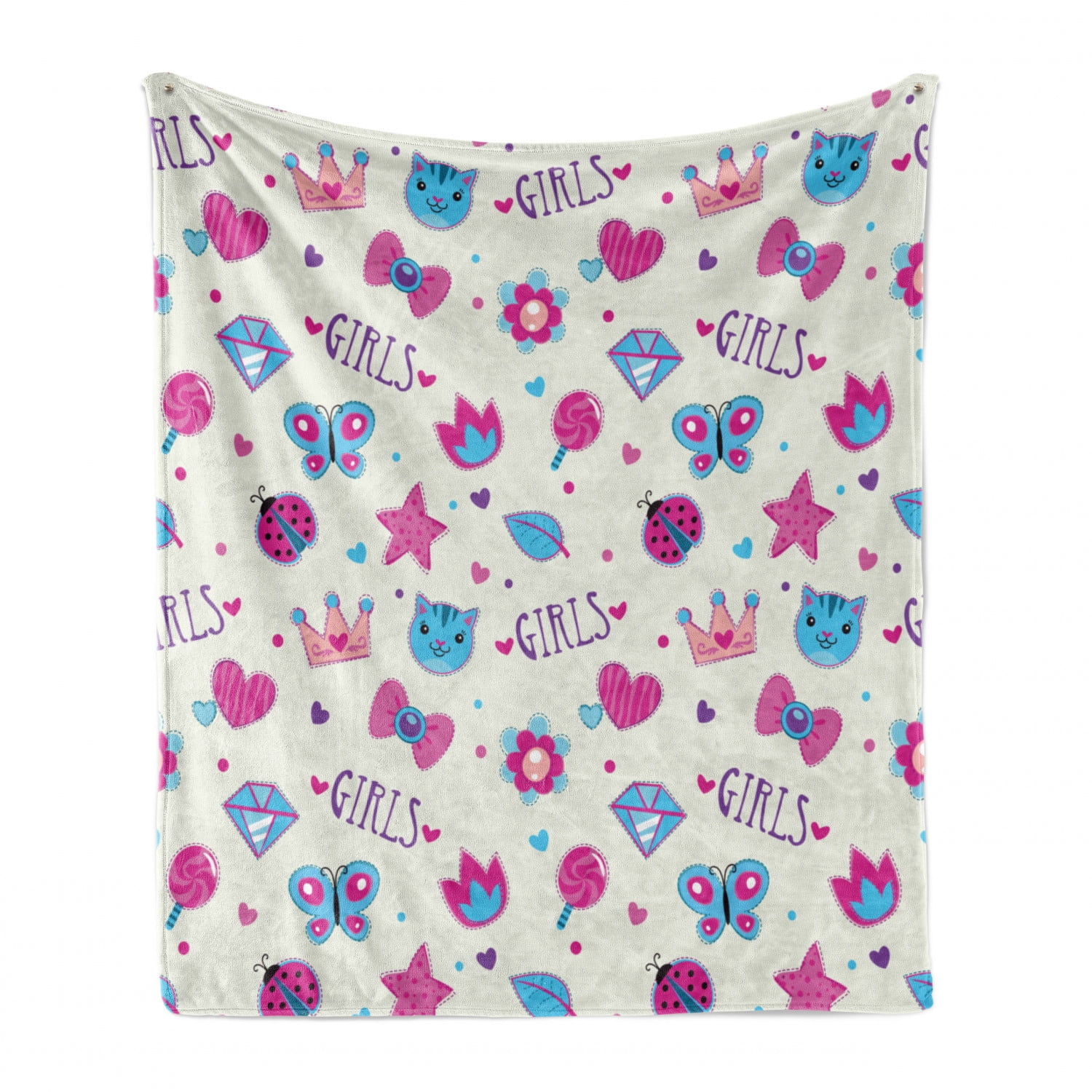 Feminine Soft Flannel Fleece Throw Blanket, Pattern with Funny Doodle ...