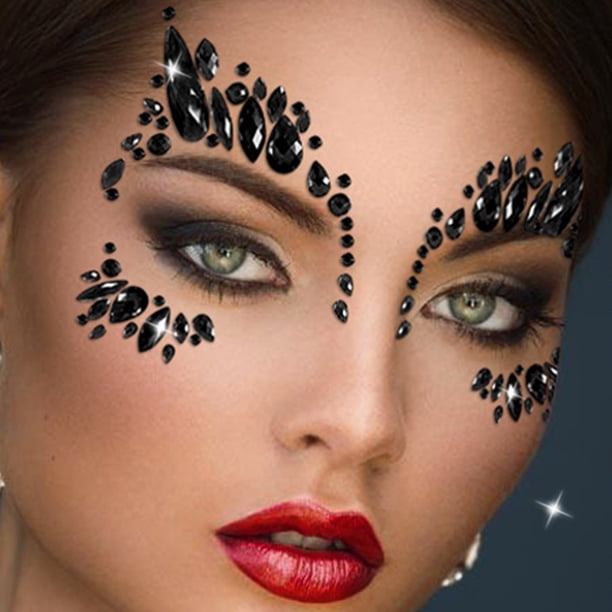 Crystal Face Gems, 4-Pack Rhinestone Black Forehead Eye Festival Jewels ...