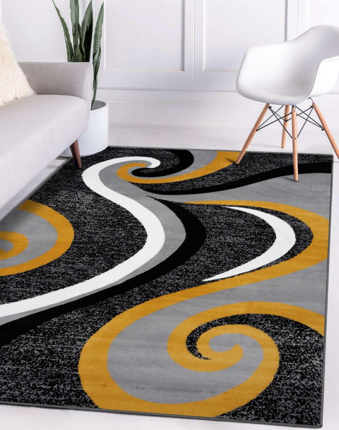 Luxe Weavers Yellow Swirls Modern Abstract Area Rug 8x10 - Walmart.com