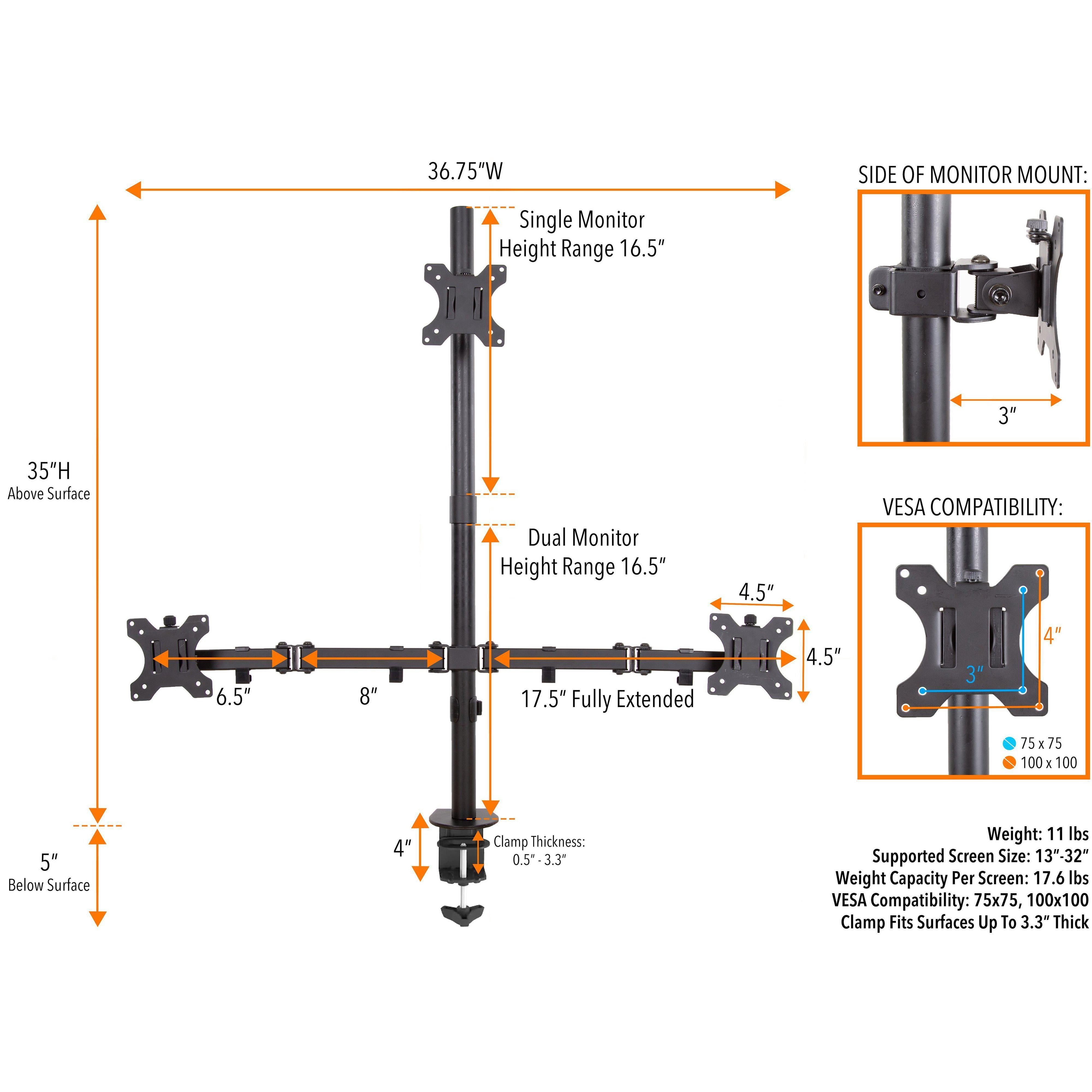 Buy Stand Steady 3 Monitor Mount Desk Stand | Clamp-On Height ...