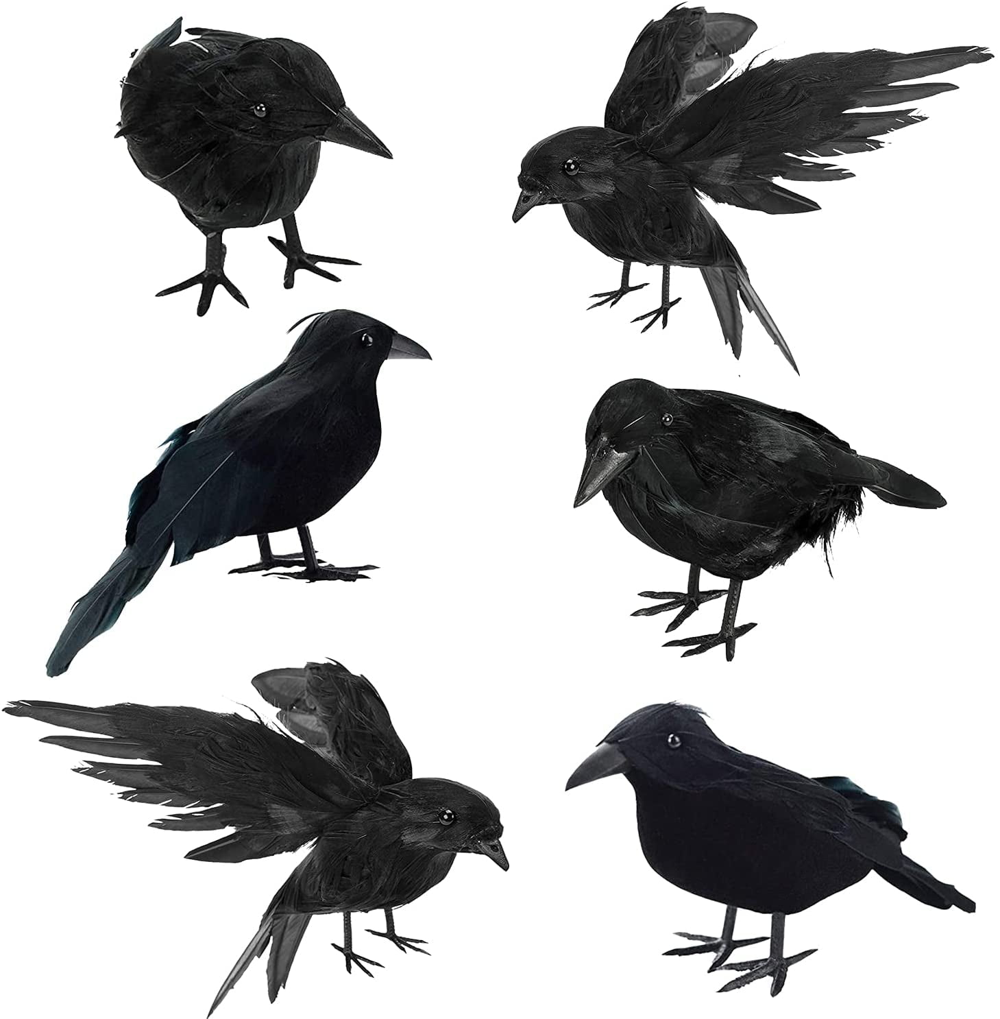 Susenc 6 Pcs Halloween Black Crows Feathered Crows Realistic Looking ...