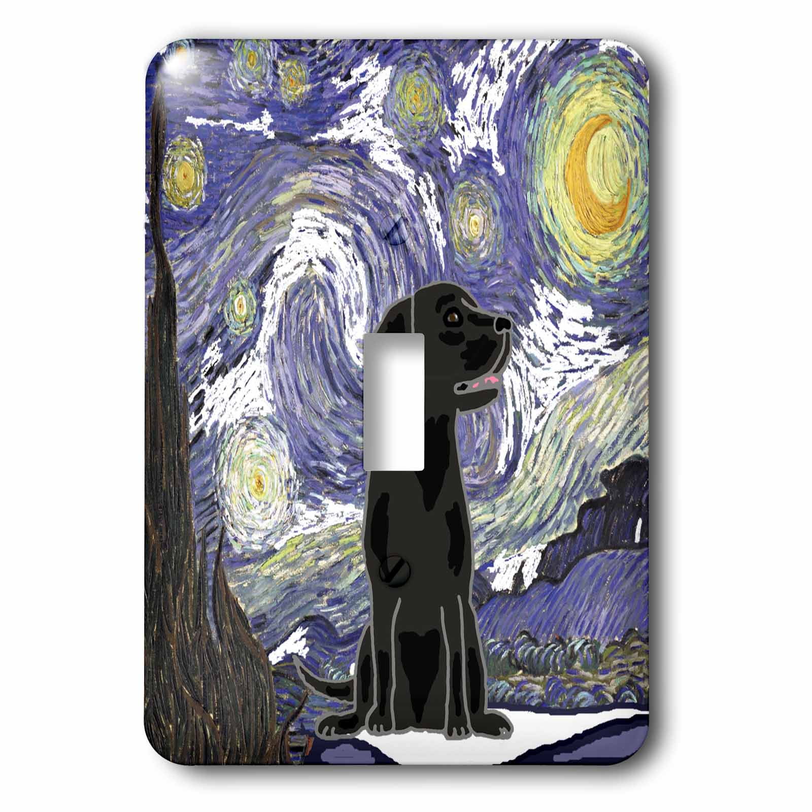 Funny Cute Black Lab Puppy Dog in Starry Night Van Gogh Art single ...
