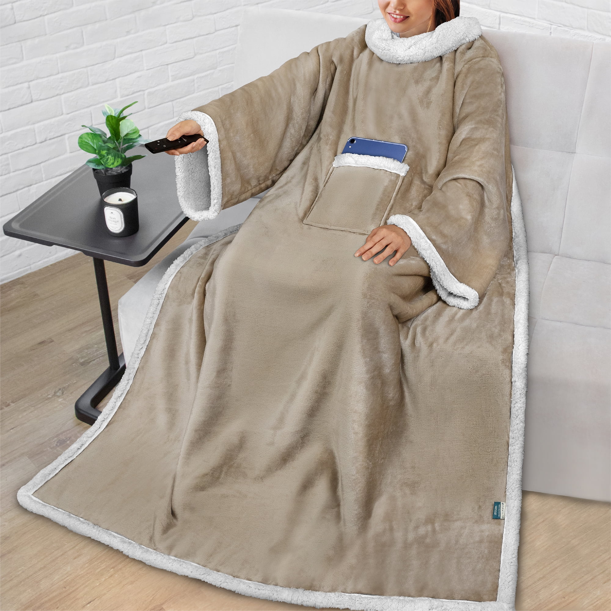 Click here for Pavilia Sherpa Fleece Blanket With Sleeves Women M... prices