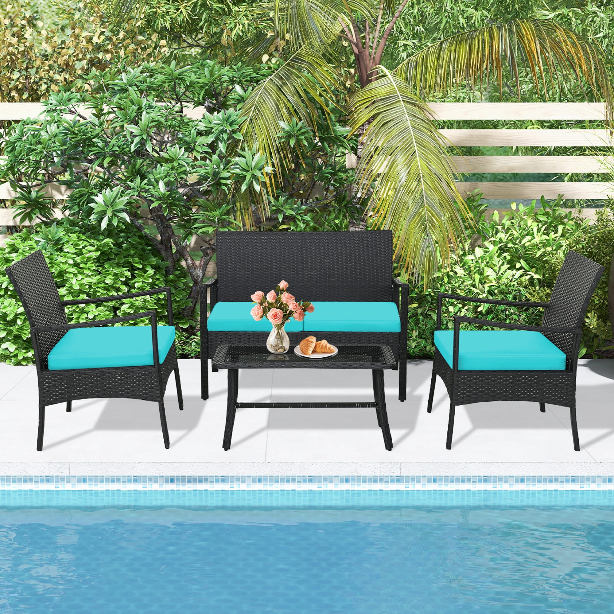 Click here for Gymax 4pcs Patio Rattan Pe Wicker Furniture Conver... prices