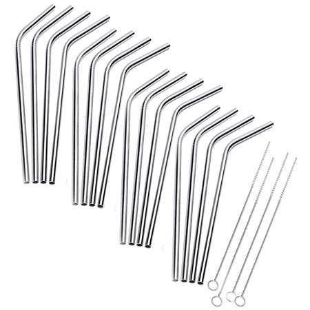 CocoStraw 16qty Stainless Steel Drinking Straws Reusable + 4 Cleaning ...