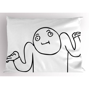 Humor Pillow Sham Stickman Meme Face Icon Looking at Computer Joyful ...