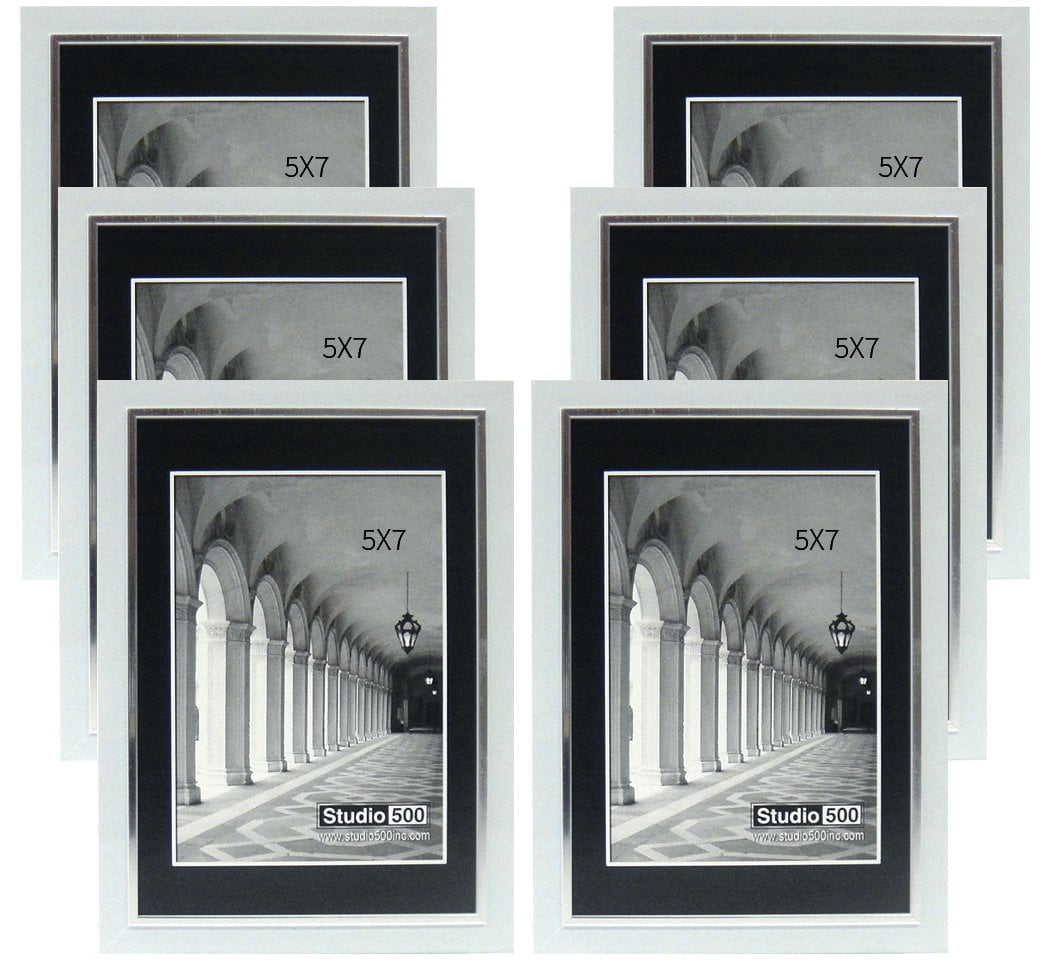 Studio 500, Value Pack of 6 White with a Silver Accent 5 x 7" Wall and ...