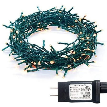 66ft 200 LED Warm White Christmas Tree Lights Green Wire, 8 Modes ...