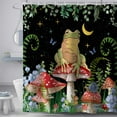 Boho Mushroom Cute Frog Shower Curtain, Retro Plant Wildflower Moon ...