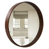 WallBeyond 24 inch Modern Walnut Wood Frame Round Vanity Mirror for ...