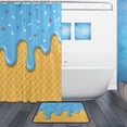 Bath Curtain & 66x72in Non-Slip Bath Mat Set 12-Grommet Shower Curtain ...