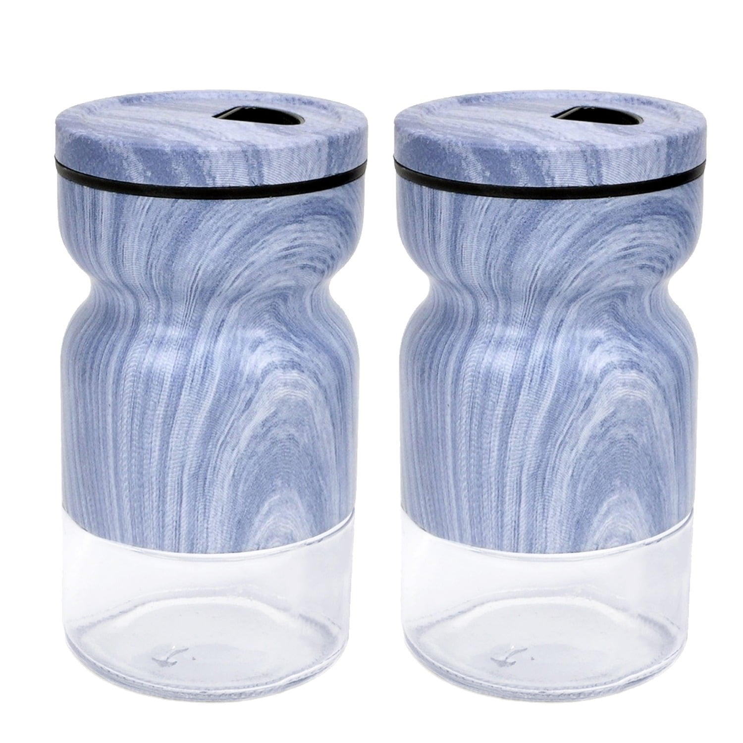 Salt & Pepper Shakers Stainless Steel Cover Glass Bottom With Rotating ...