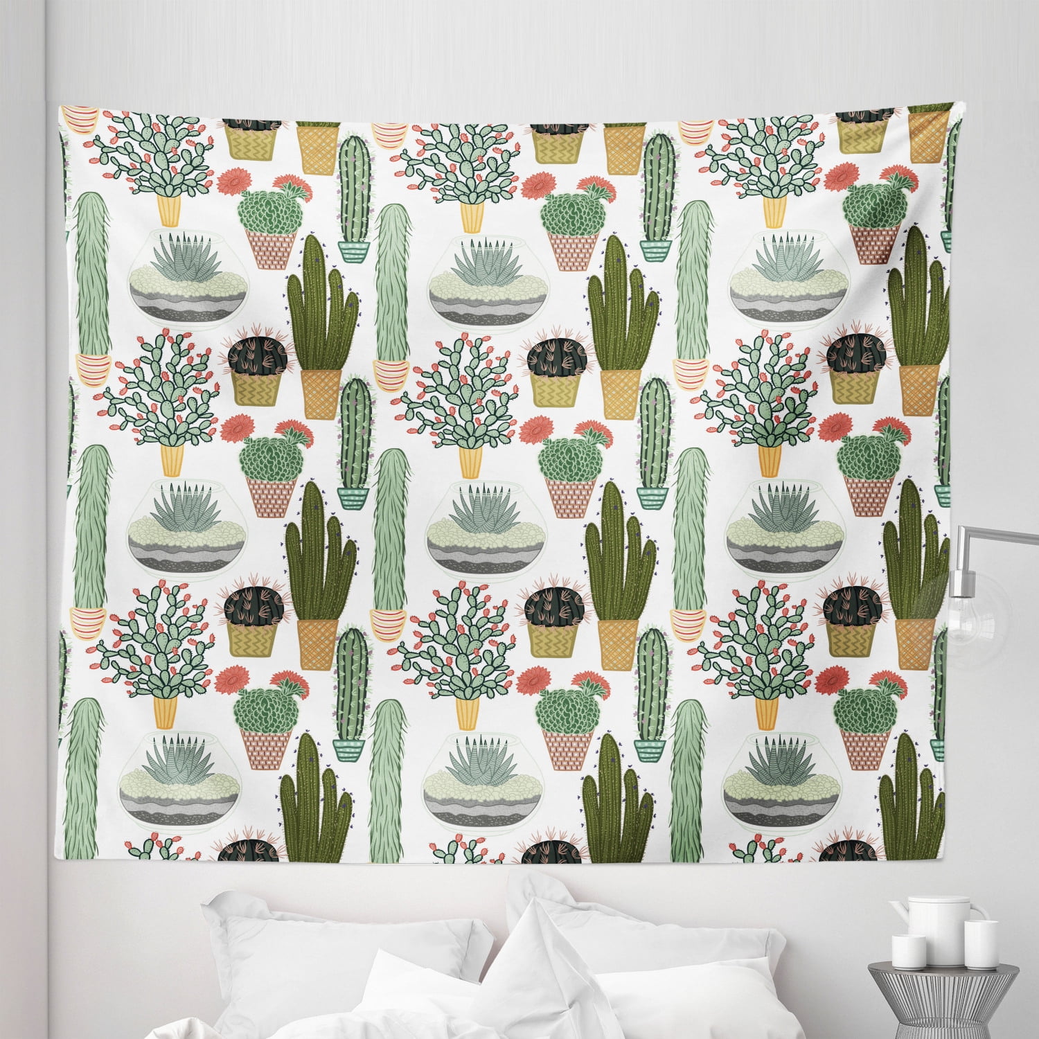 Cactus Tapestry, Pattern with Succulent Plants and Cactuses in Pots Botanical Floral Mexican ...