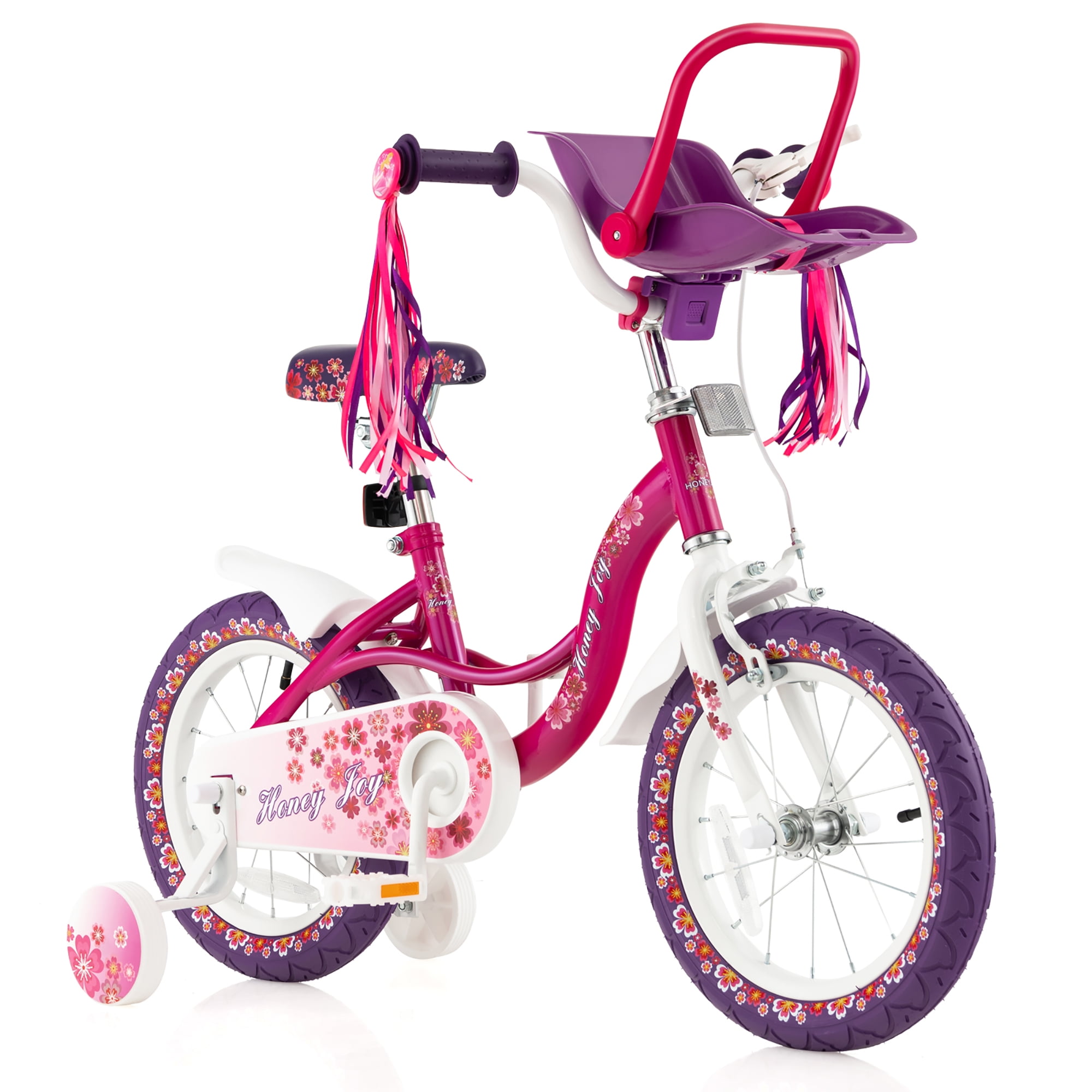 Costway 16'' Kids Bike with Doll Seat Girls Bicycle with Training Wheels for 4-7 Years Old Girl ...