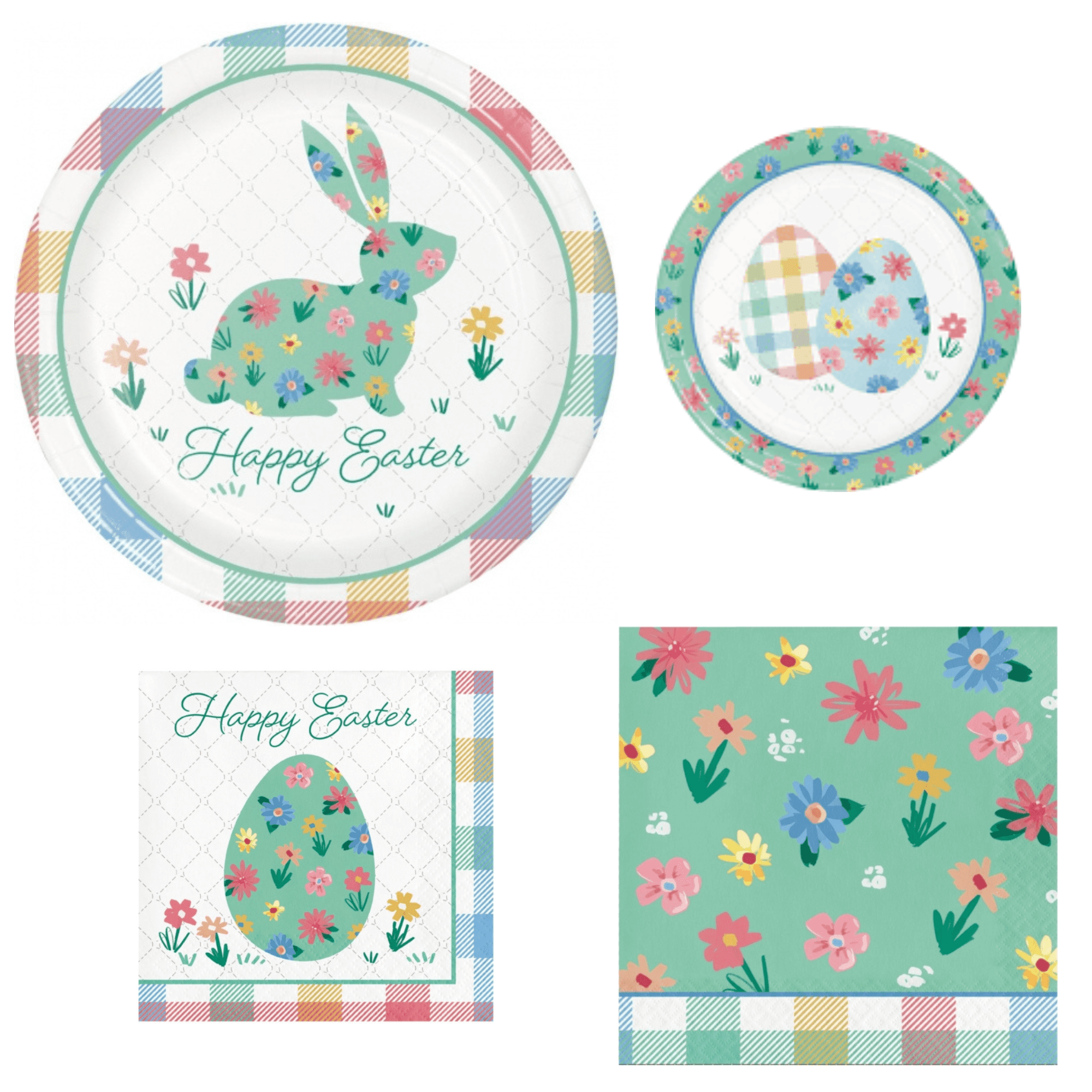 Easter Plates and Napkins Service for 8 Plus Happy Easter Cottage Plaid ...