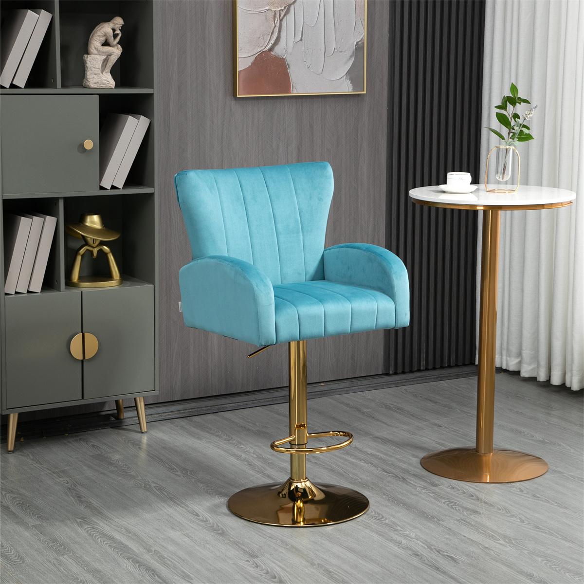 Modern Velvet Bar Stool with Back and Footrest for Adults, Counter ...