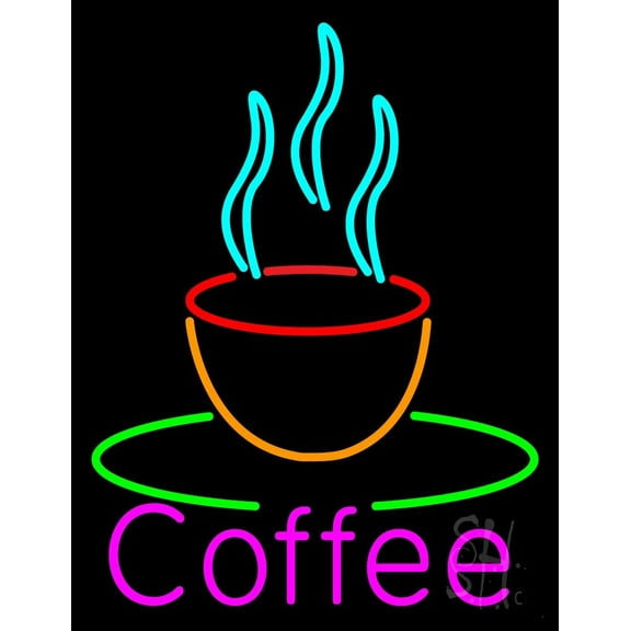 Red Coffee Mug LED Neon Sign 13 x 32 - inches, Black Square Cut Acrylic ...