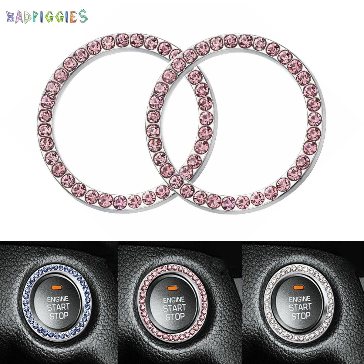 BadPiggies 2PCS Car Crystal Bling Ring Emblem Stickers, Rhinestone Key ...