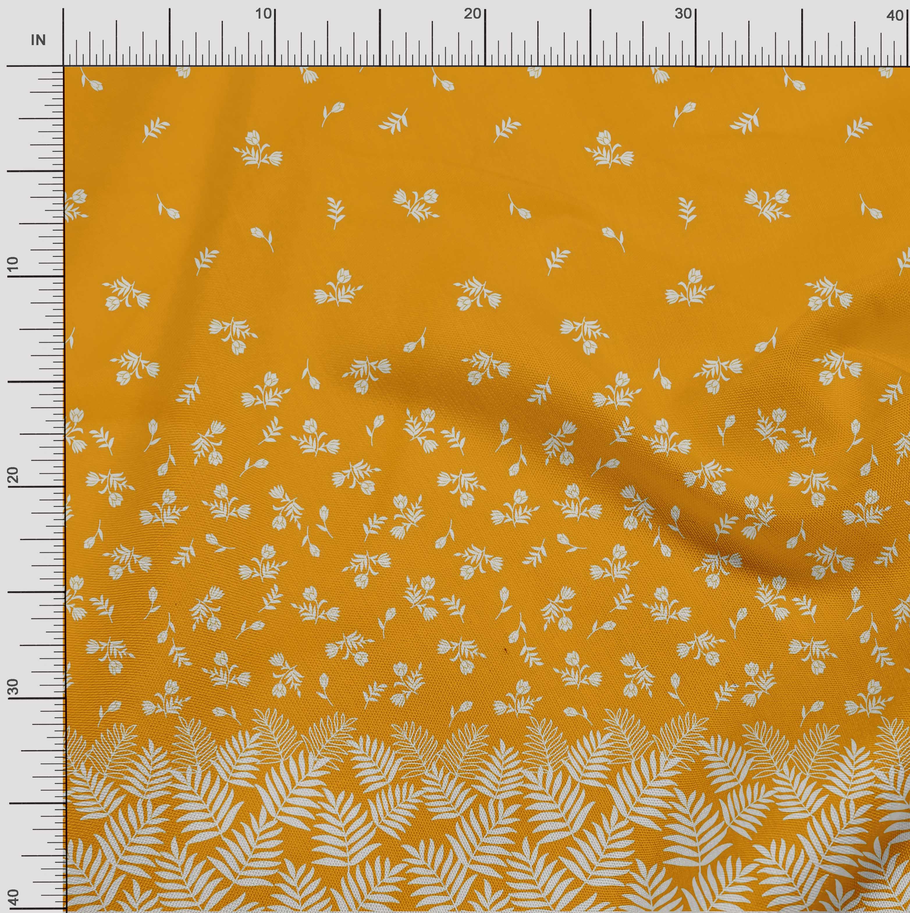 oneOone Viscose Jersey Mustard Yellow Fabric Leaves & Flower Panel ...