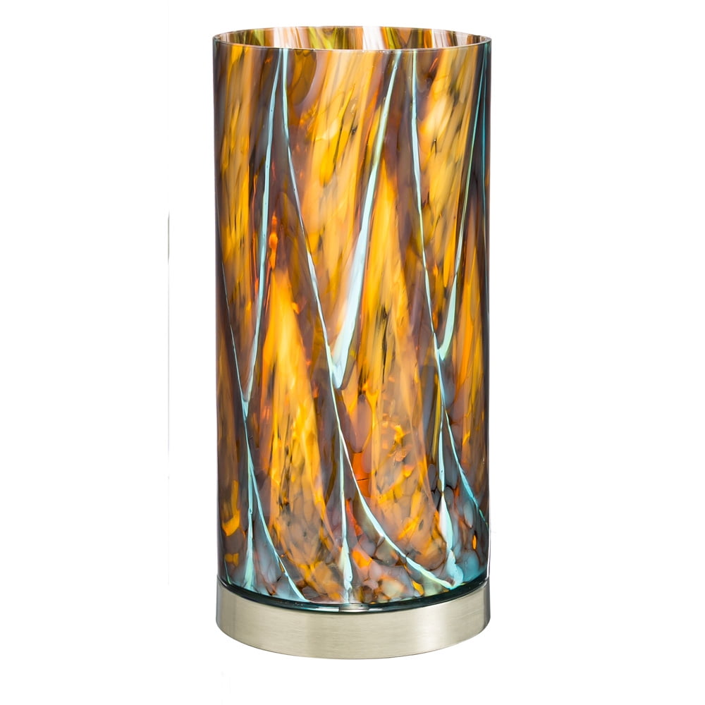 Amber And Blue Swirl Hand Blown Glass Cylinder Lamp - Walmart.com