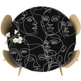 Abstract Character Face Modern Line Arts Round Fitted Tablecloth with ...