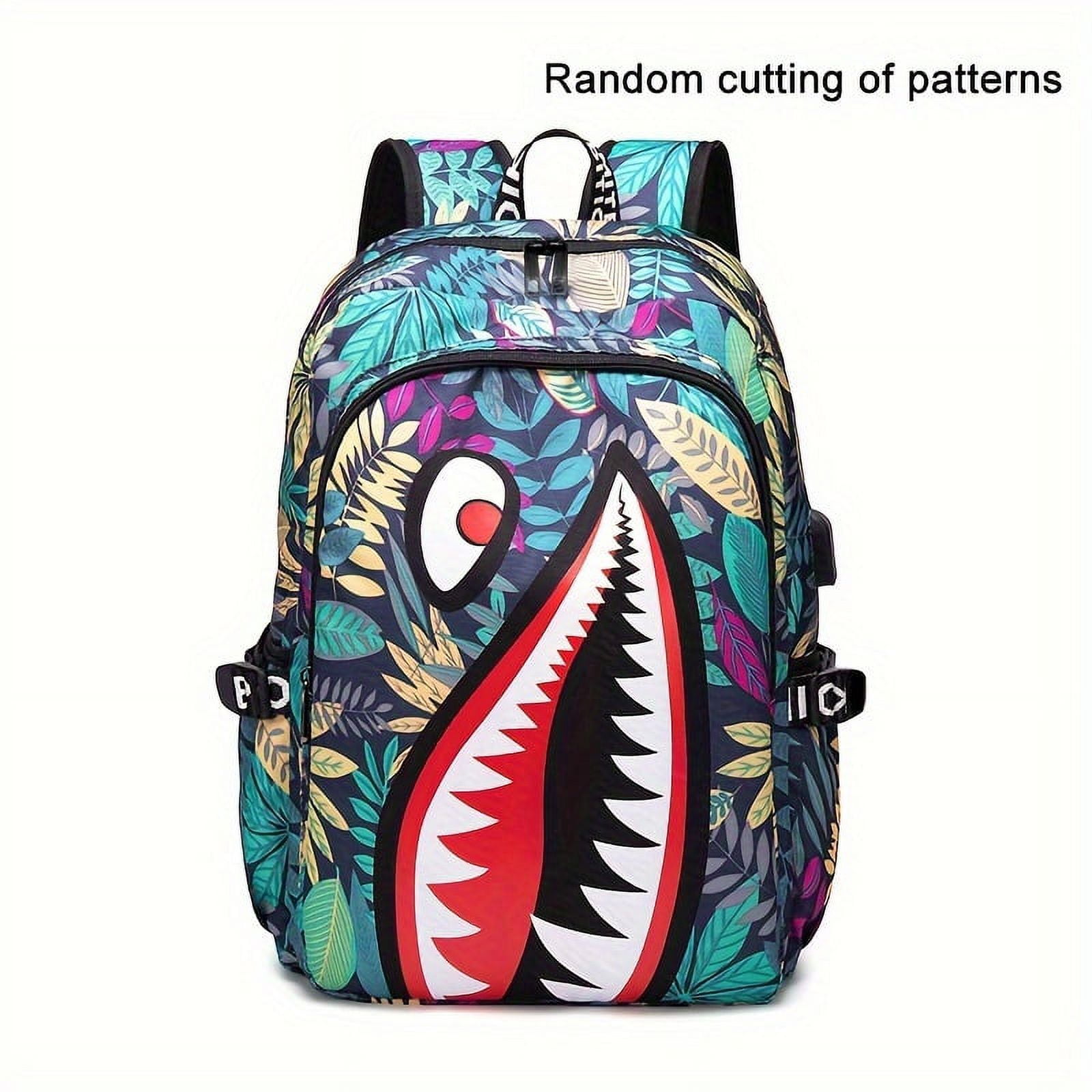 Click here for Grm Cute Cartoon Shark Print Backpack  Preppy Coll... prices