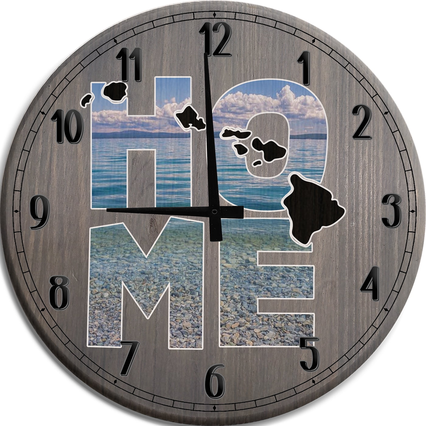 Large Wall Clock HOME Hawaii Island Ocean Man Cave Wall Decor Barnwood ...