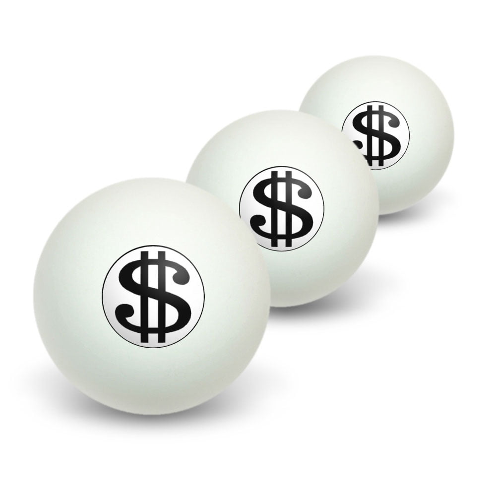 Dollar Sign White and Black Novelty Table Tennis Ping Pong Ball 3 Pack ...