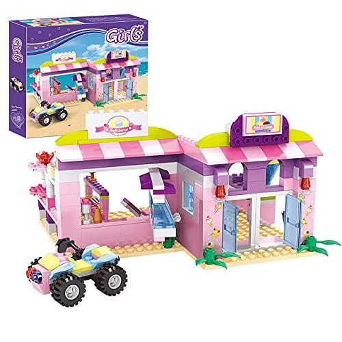 BRICK STORY Girls Ice Cream Shop Building Set, Pink Beach Dessert Shop ...