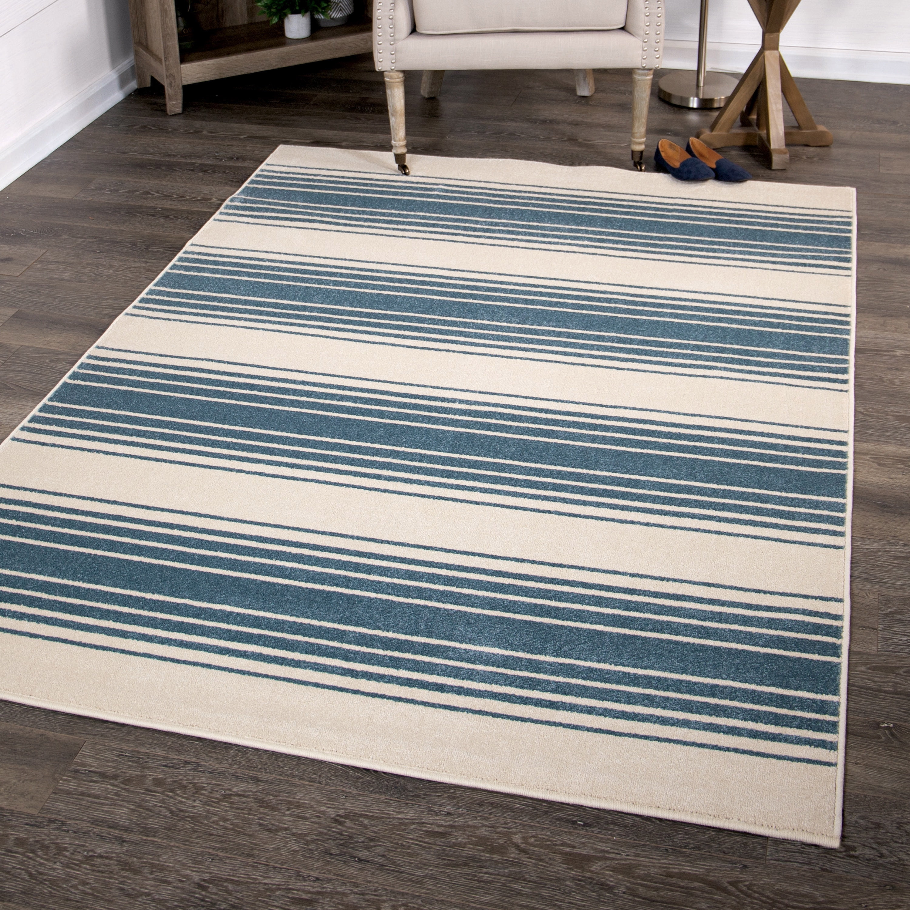 Orian Rugs Farmhouse Sonoma Indoor/Outdoor Simple Stripe Light Blue ...