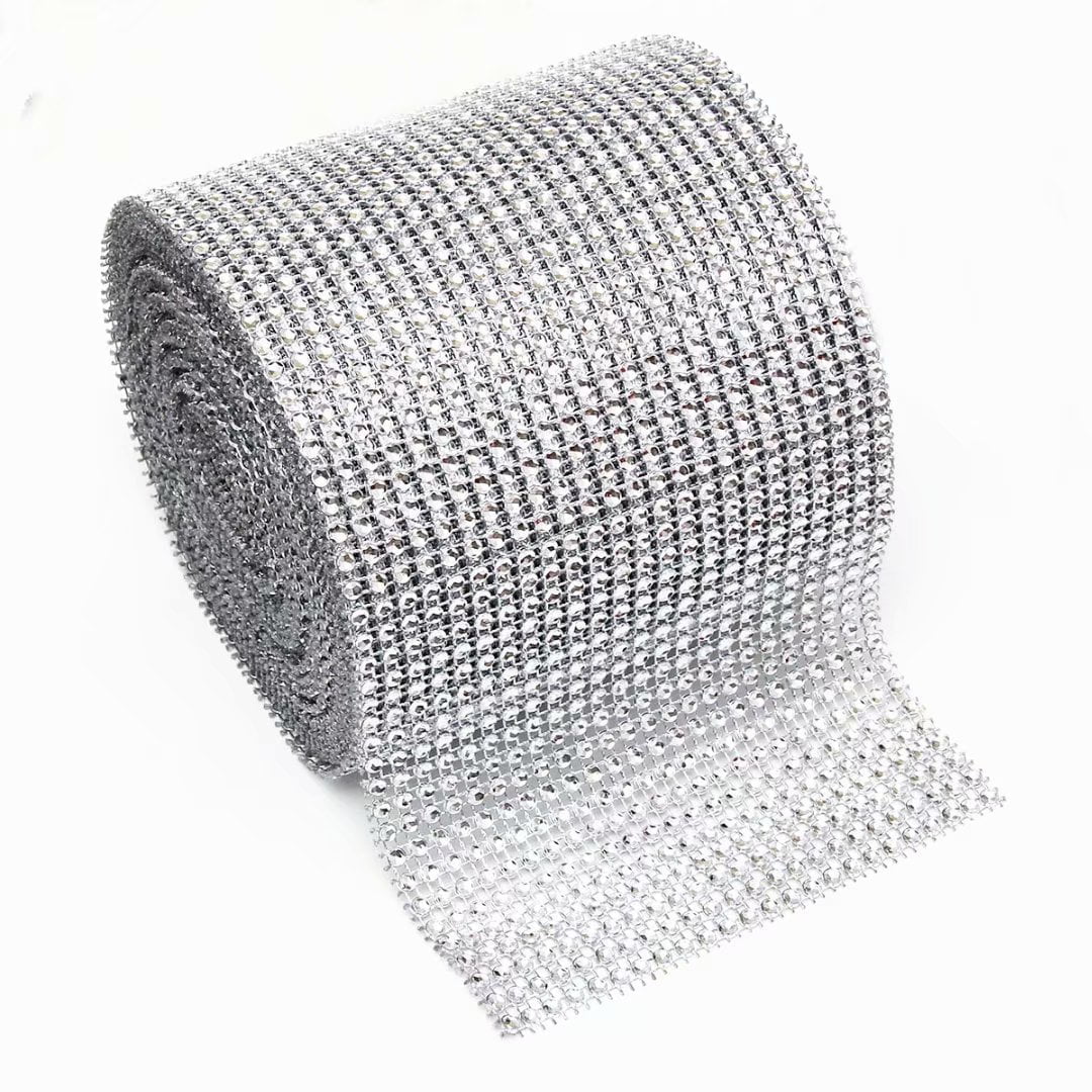 Silver Plastic Rhinestone Mesh Ribbon, 360" x 4.75" - Walmart.com