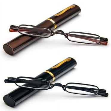 EYE ZOOM 2 Pack Compact Metal Rimless Reading Glasses with Light Slim ...