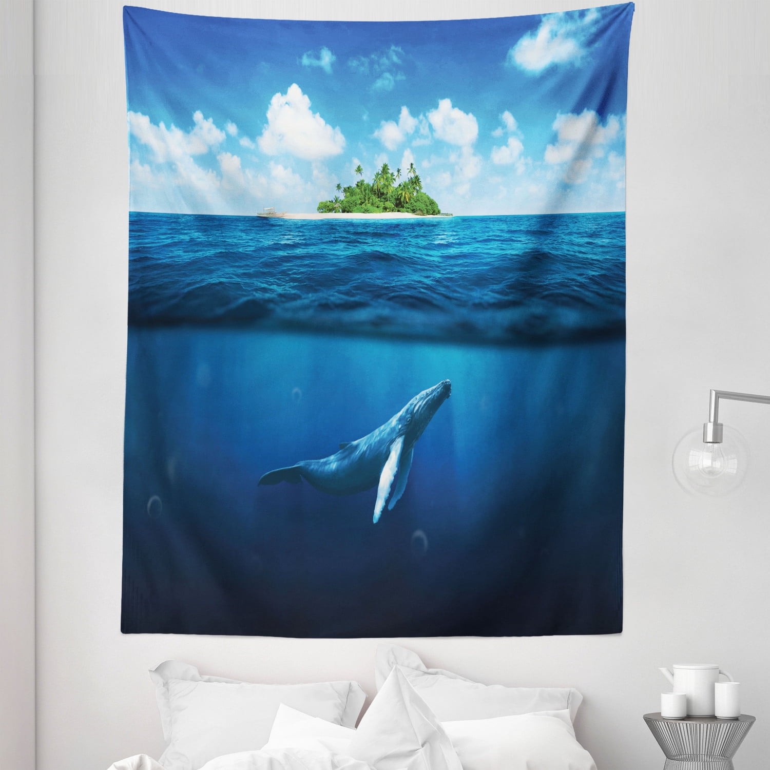 Underwater Tapestry, Jungle Island and Clear Water Ocean Whale Aquatic ...