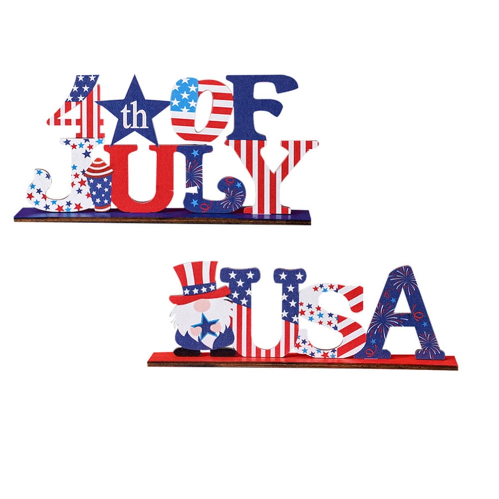 2PCS Wooden Patriotic Table Decoration Signs, Memorial Day Table ...