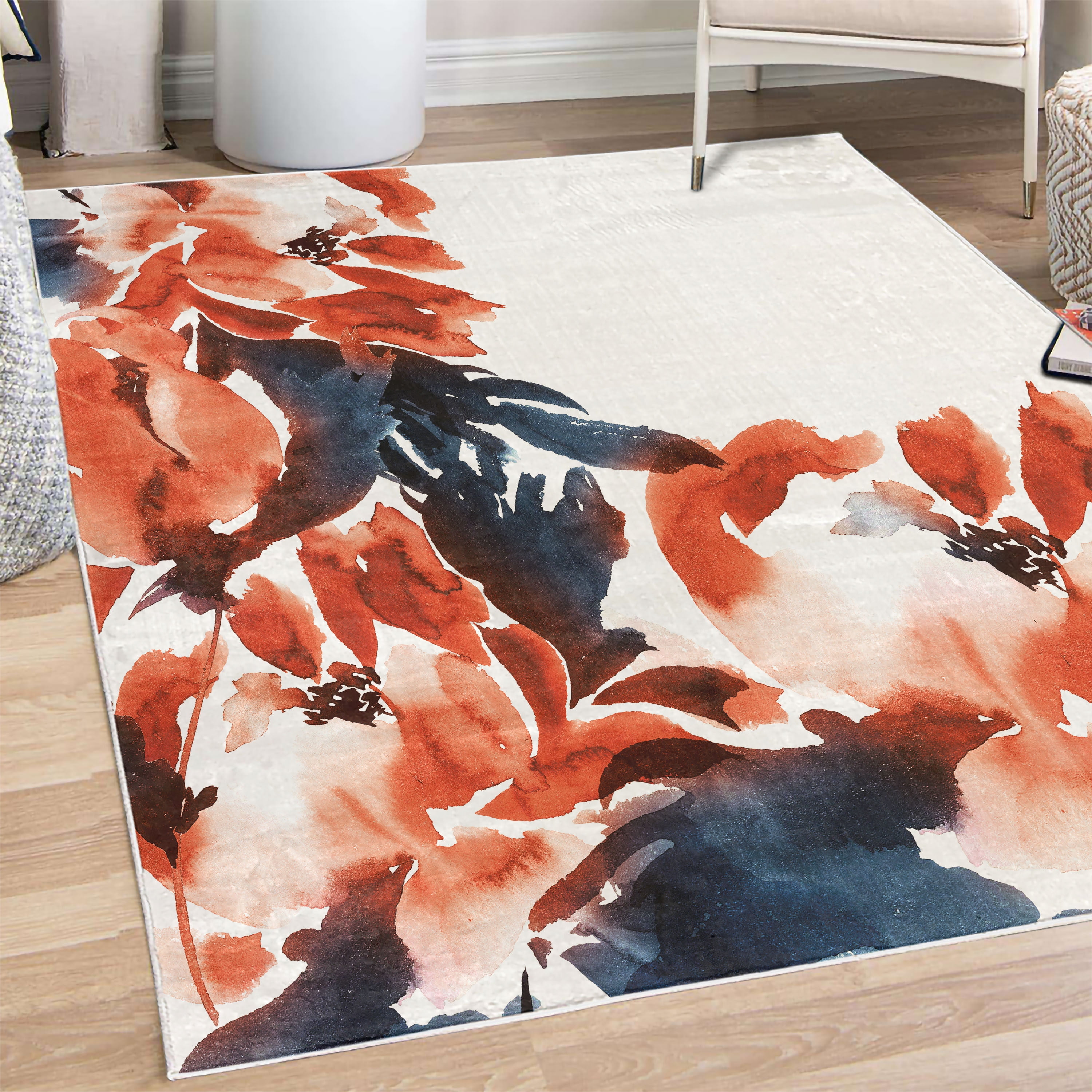 Floral Decorative Rug, Flowers in Watercolor Style Effect Illustration ...