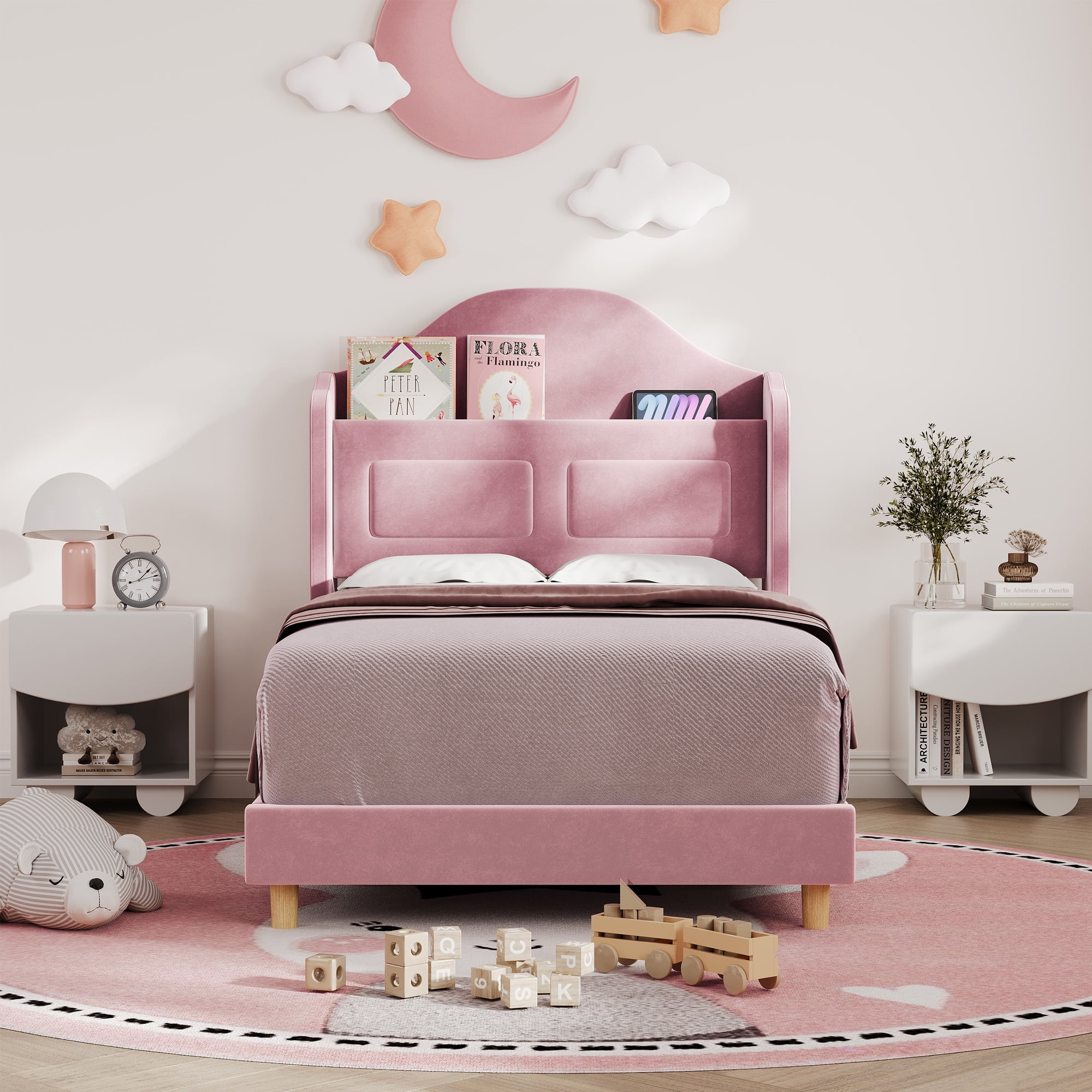 Click here for Naleesysca Twin Bed Frame For Kids  Upholstered Ve... prices