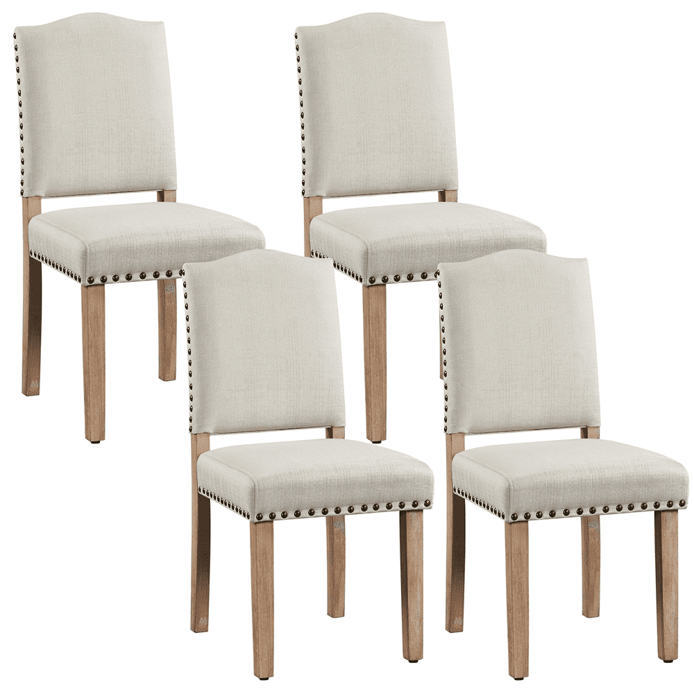 Topeakmart 4pcs Beige Upholstered Kitchen Dining Chairs with Nailhead ...