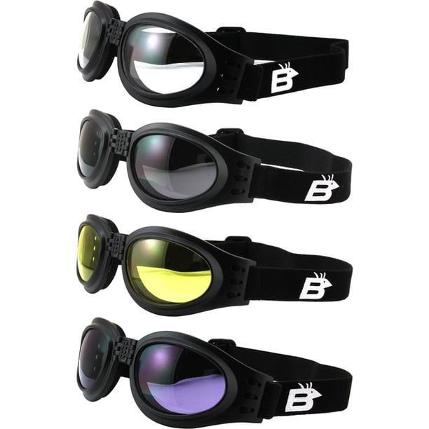 4 Pairs of Birdz Eyewear Parrot Black Folding Padded Motorcycle Goggles ...