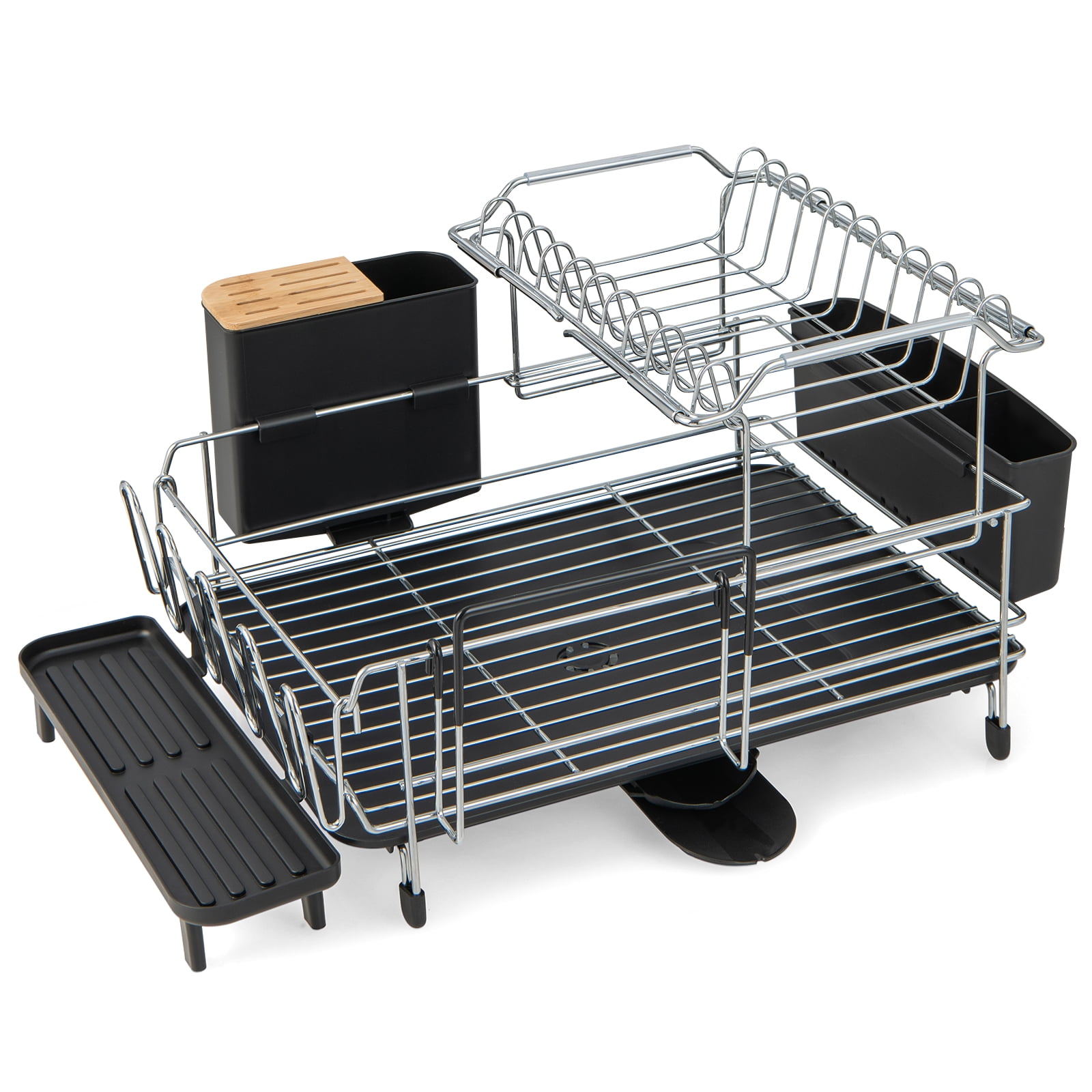 Fonirra 2-Tier Dish Drying Rack with Drainboard, Detachable Dish Rack ...
