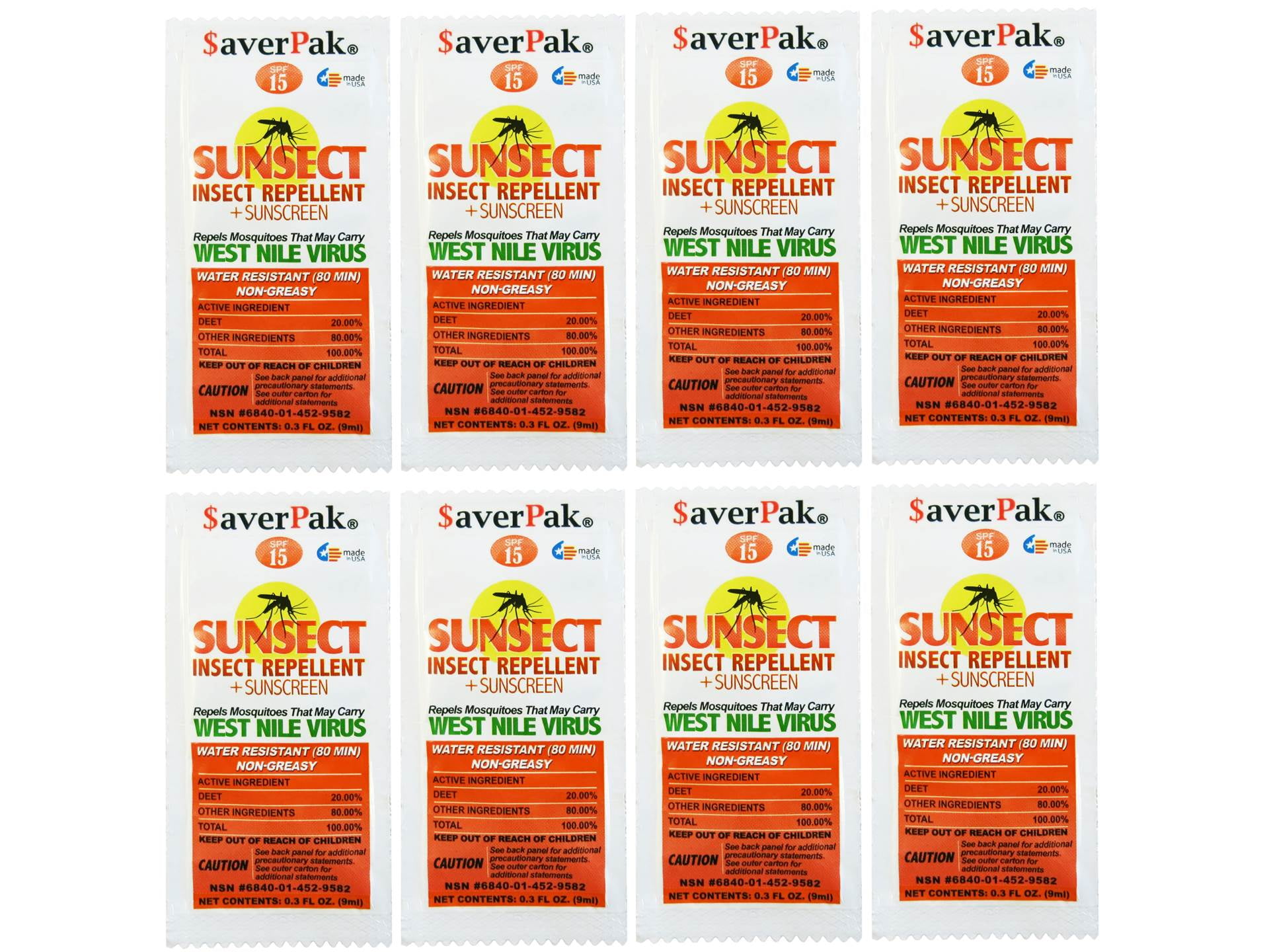 $averPak 8 Pack - DEET Based SunSect Insect Repellent and Sunscreen ...