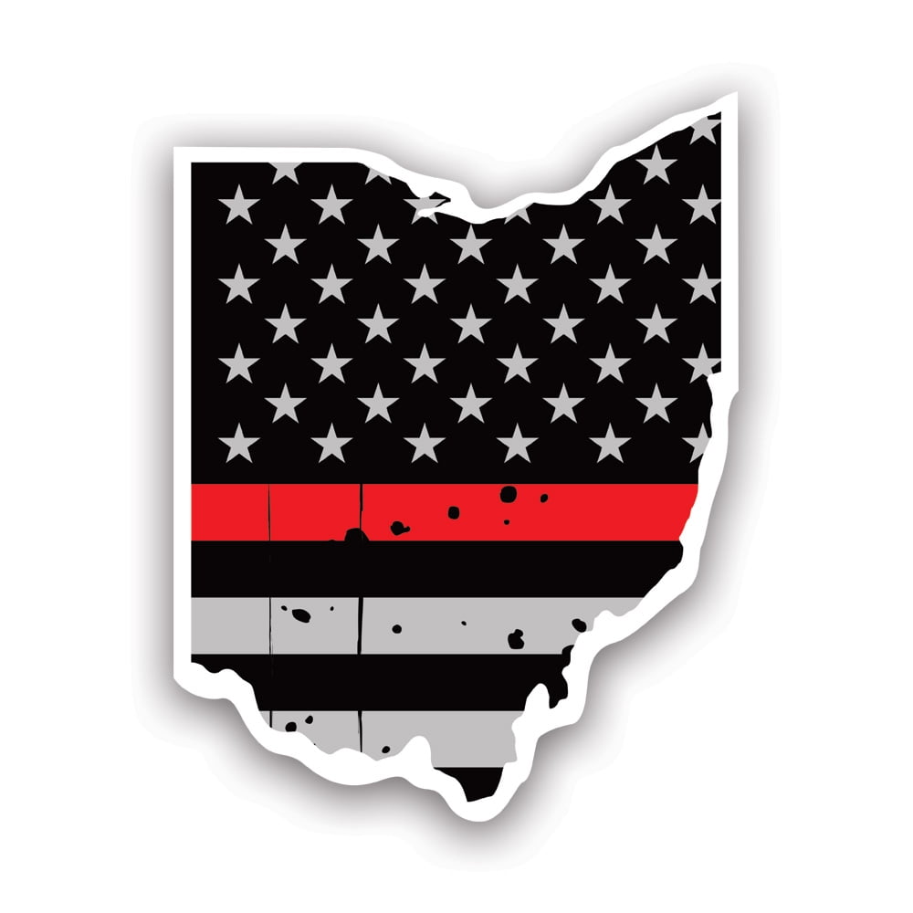 Distressed Thin Red Line Ohio State Shaped Subdued US Flag Sticker ...
