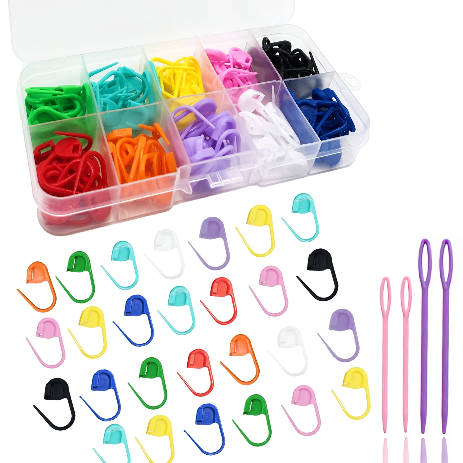 100 Pcs Crochet Locking Plastic Stitch Markers with 10 Colors and Case ...