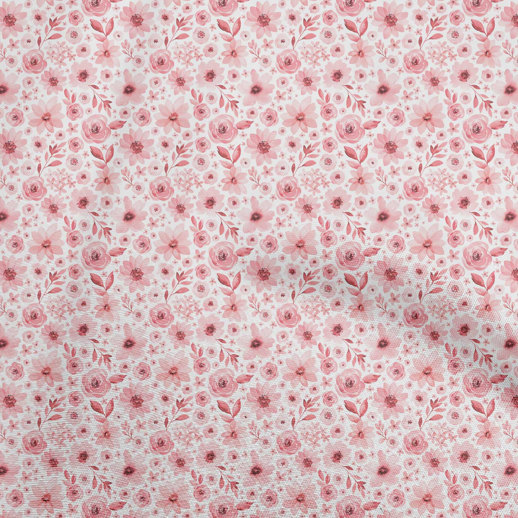 oneOone Silk Tabby Medium Pink Fabric Floral Watercolor Sewing Material ...