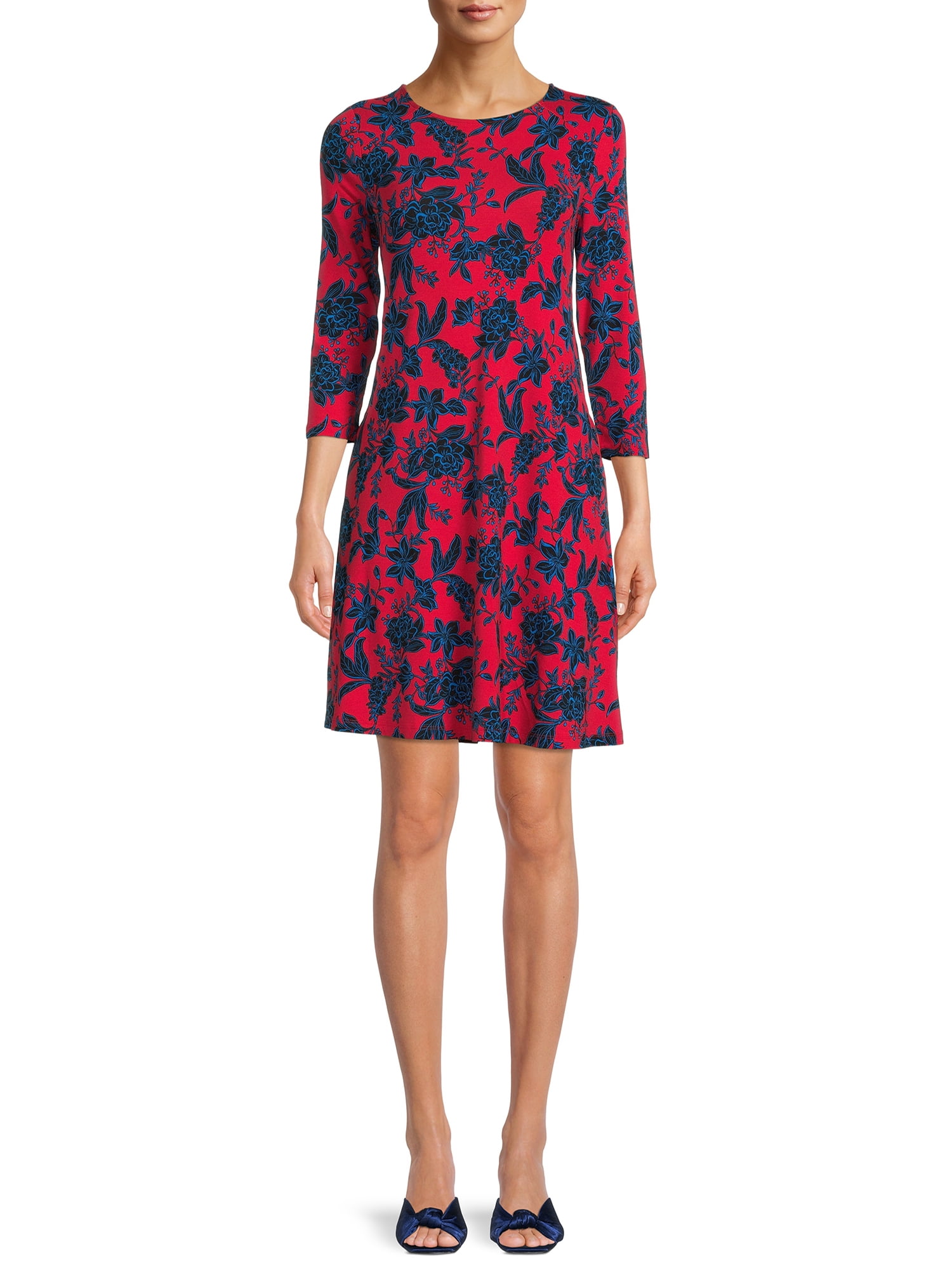Time and Tru Women's Knit Dress with 3/4-Length Sleeves - Walmart.com