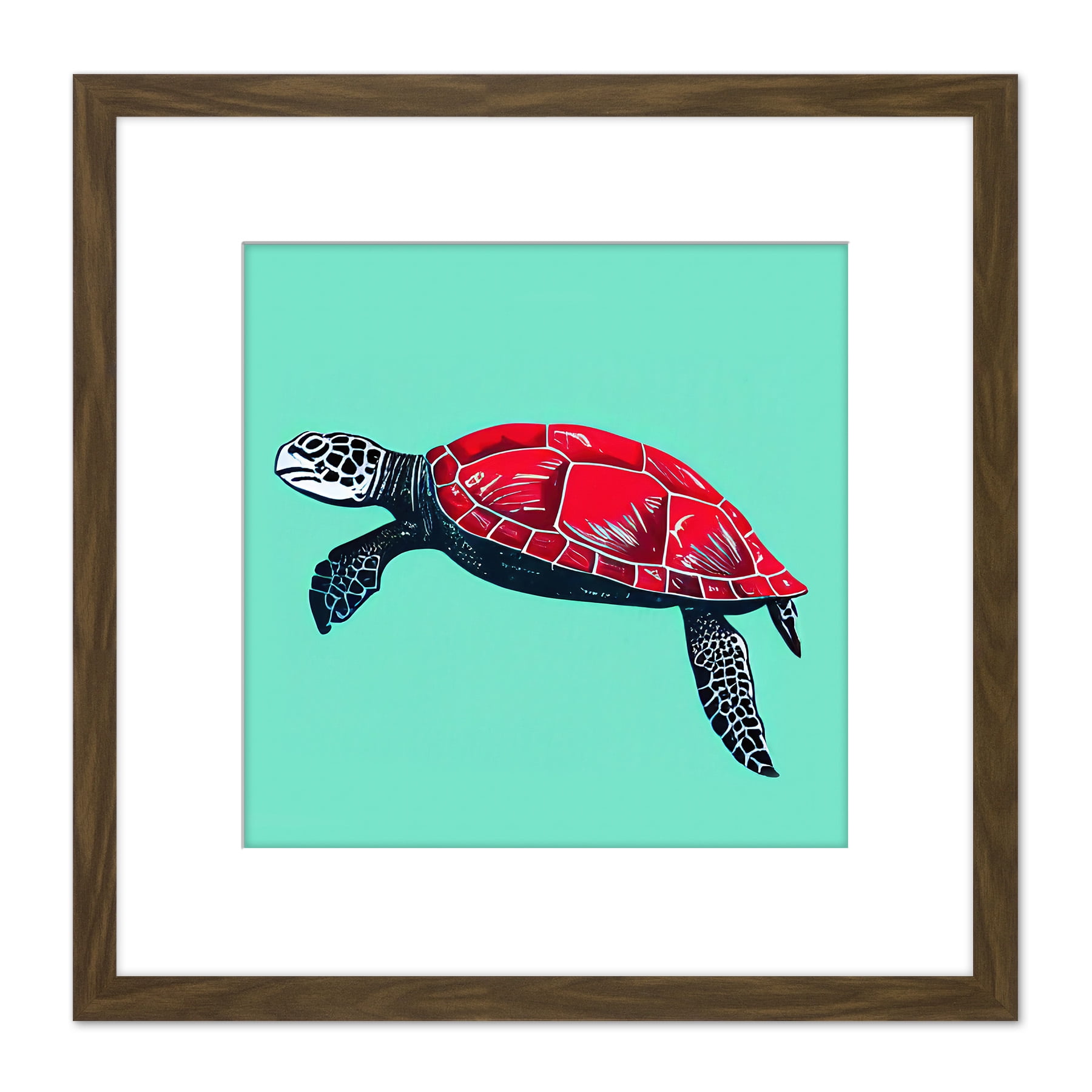Loggerhead Sea Turtle Red Shell Animal Watercolour Ink Stamp ...